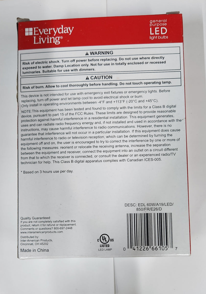 Everyday Living 10W=60W LED Daylight 4Pack – Light Bulb Stores